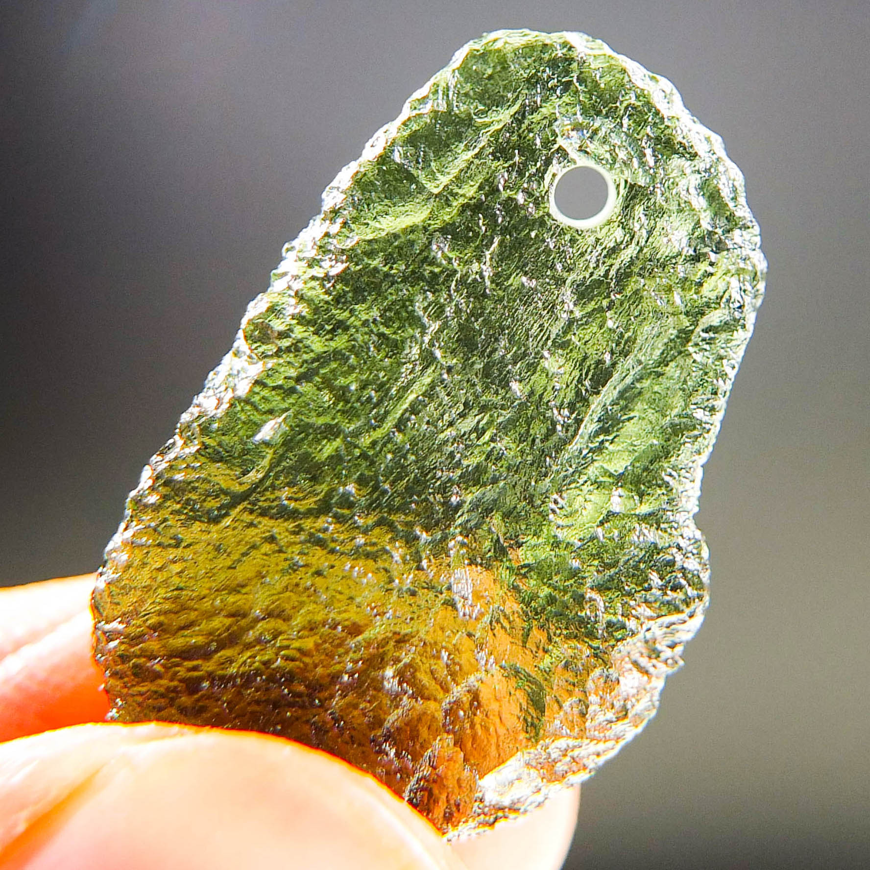 Vibrant green Certified Drilled Moldavite - NaturalMoldavites.com
